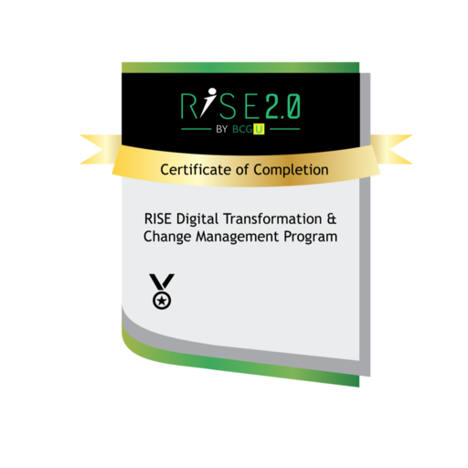 BCG RISE Certificate of Completion - Digital Transformation & Change Management Program - Credly