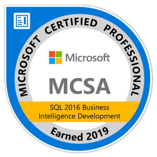 MCSA: SQL 2016 Business Intelligence Development - Certified 2019 - Credly