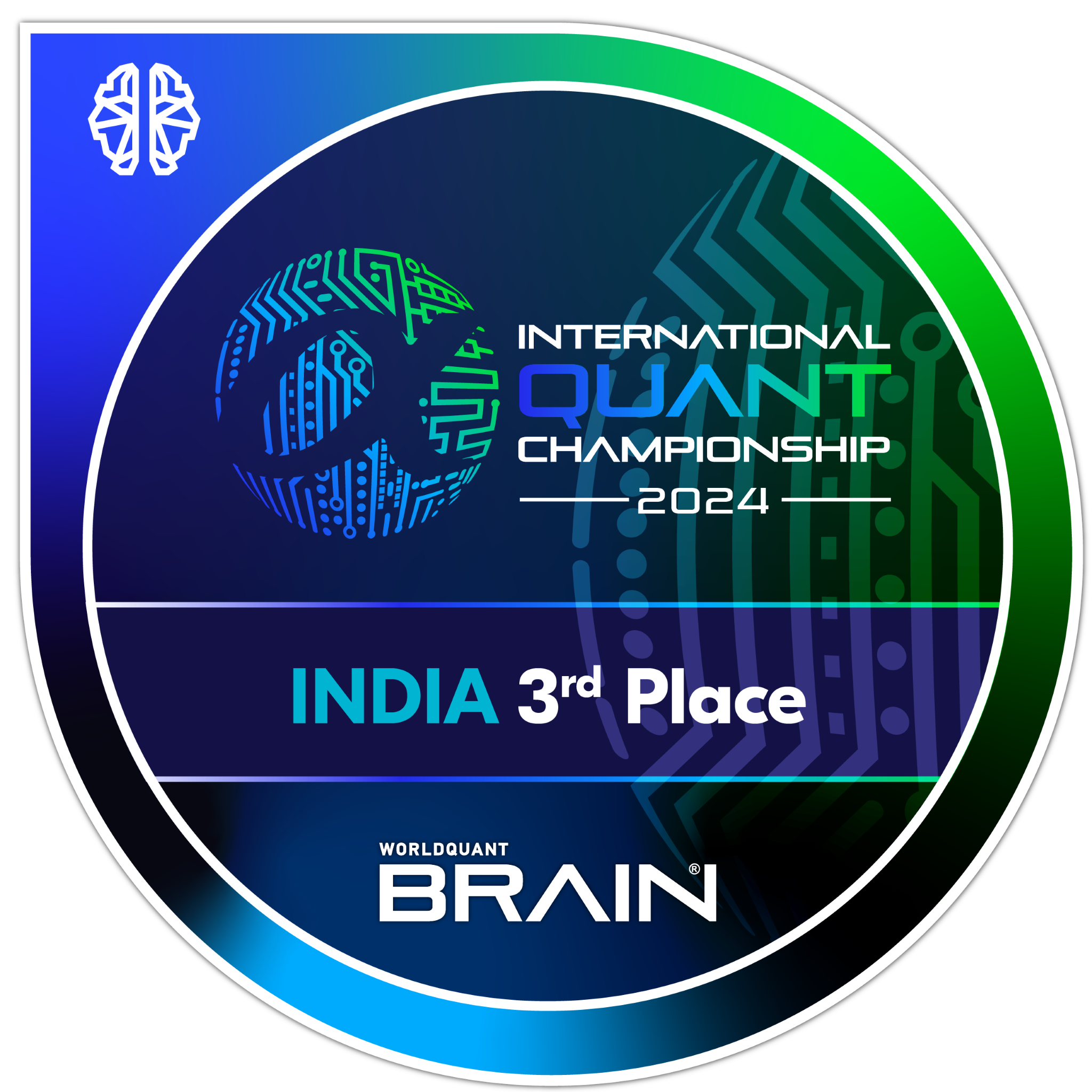 2024 WorldQuant BRAIN IQC India 3rd Place - Credly