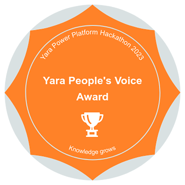Yara Power Platform Hackathon 2023 - Yara People's Voice Award - Credly