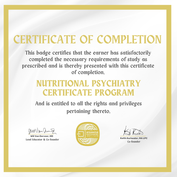 Completed - Nutritional Psychiatry Certificate Program - Credly
