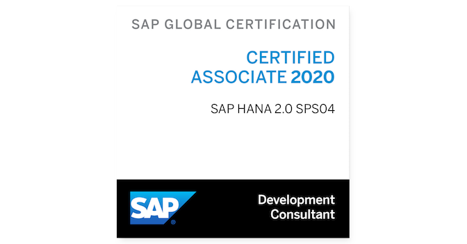 SAP Certified Development Associate - SAP HANA 2.0 (SPS04) - Credly