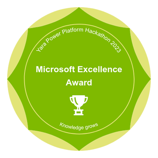 Yara Power Platform Hackathon 2023 - Microsoft Excellence Award - Credly