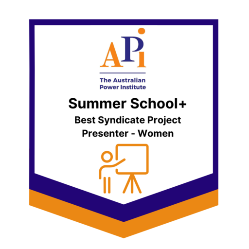 API Summer School+ Best Individual Presenter Award - Women - Credly