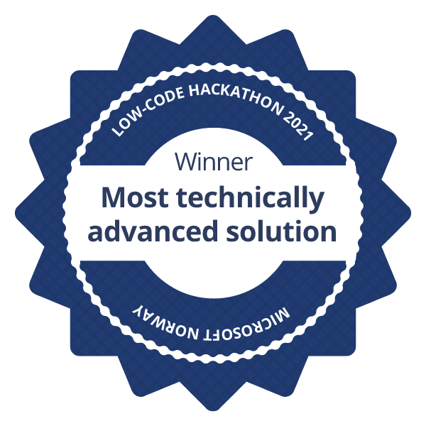 Low-Code Hackathon Norway 2021 Most Technically Advanced Solution Winner - Credly