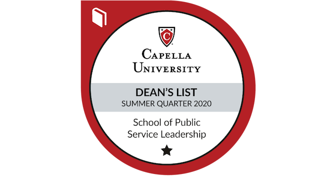 Dean's List - School of Public Service Leadership - Summer 2020 - Credly