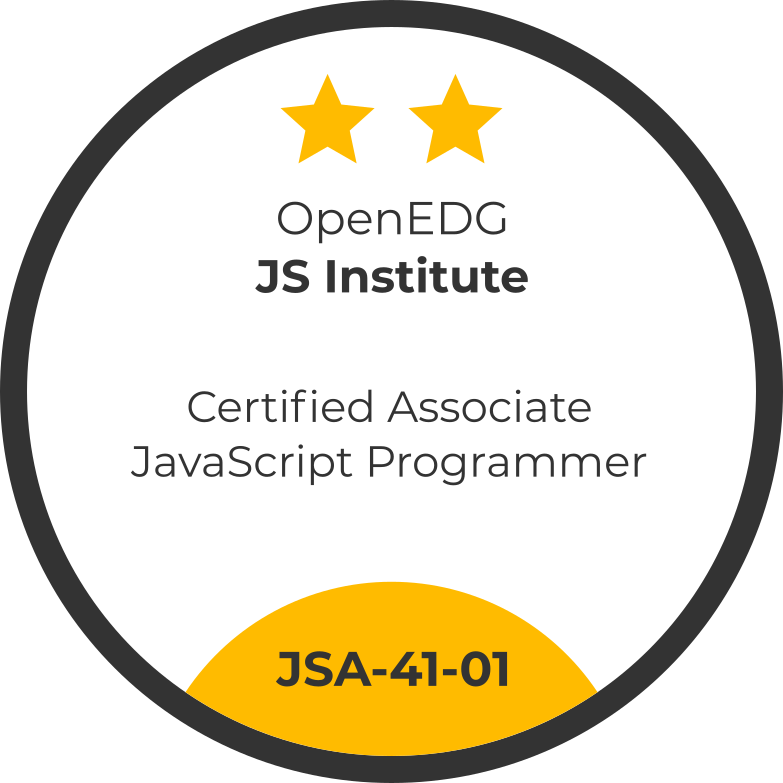 [JSA-41-01] JSA – Certified Associate JavaScript Programmer - Credly