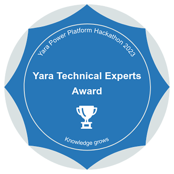 Yara Power Platform Hackathon 2023 - Yara Technical Experts Award - Credly